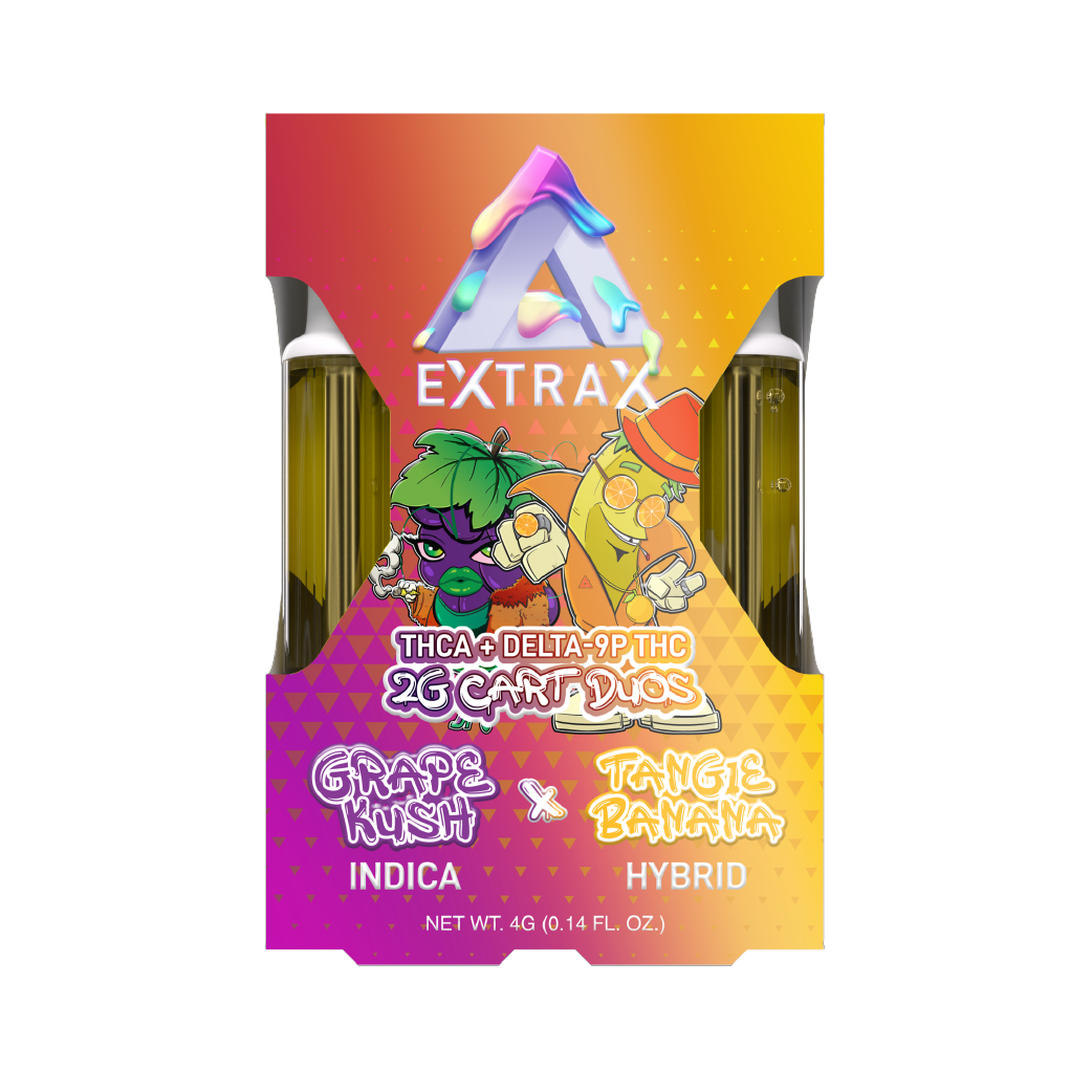 Delta Extrax Grape Kush & Tangie Banana THC-A + D9 + THC-P 4g Cartridge ...