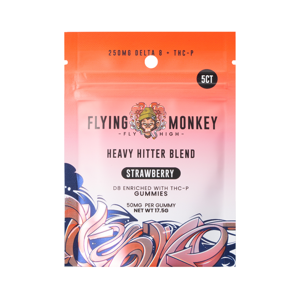 Flying Monkey Strawberry Heavy Hitter Blend D8 + THC-P 250mg Gummies ...